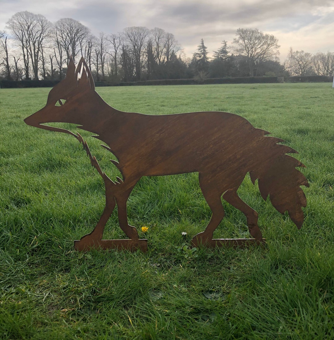 FOX Garden Ornament Garden Statue Garden Decoration Garden Feature Rustic Garden Decor Rusty Metal Lawn Decoration Garden Sign Etsy