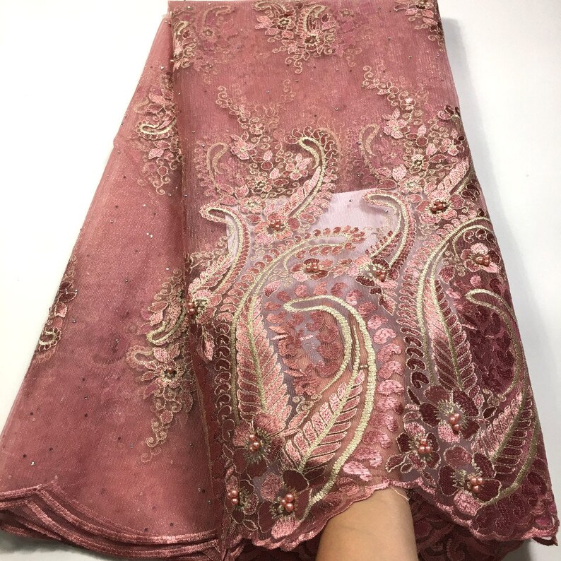 Latest Gold Embroidered Net Material 5yards, Nigerian Tulle Lace Fabric ...