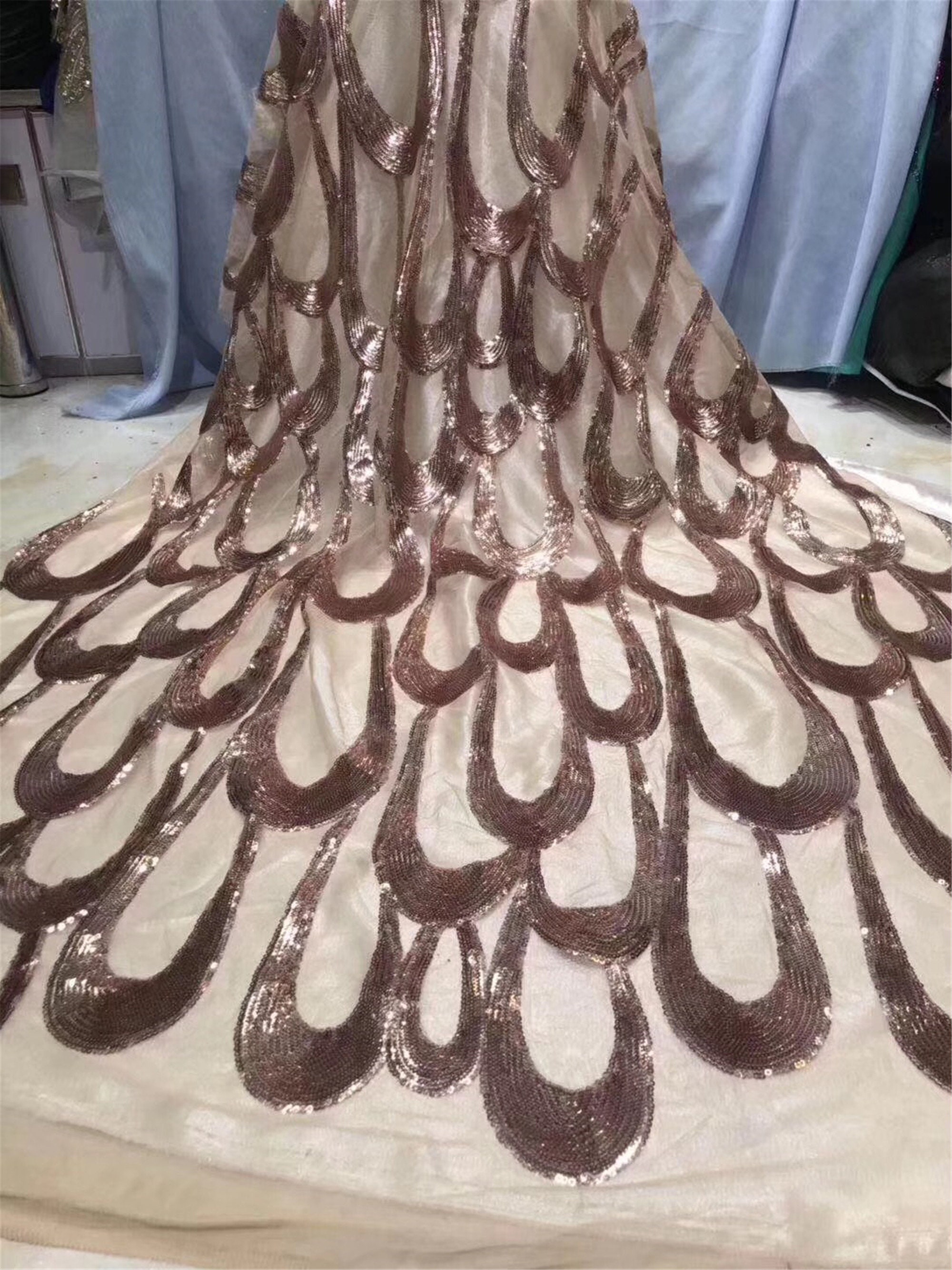 5 Yards Sequins Lace Fabric With Embroidered, Nigerian Lace Fabrics ...