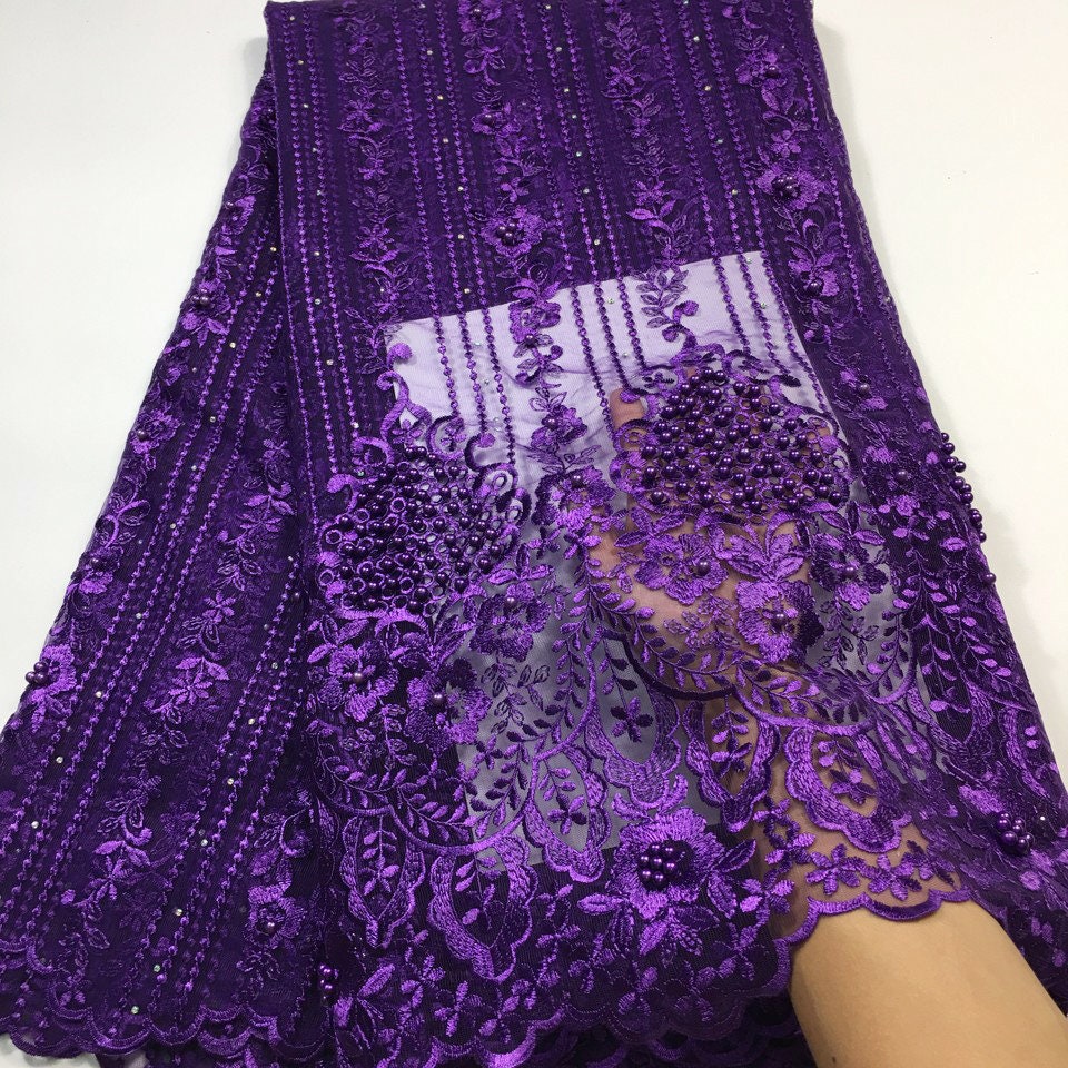 5 Yards Latest Purple African Lace Fabric 2021 High Quality Lace ...