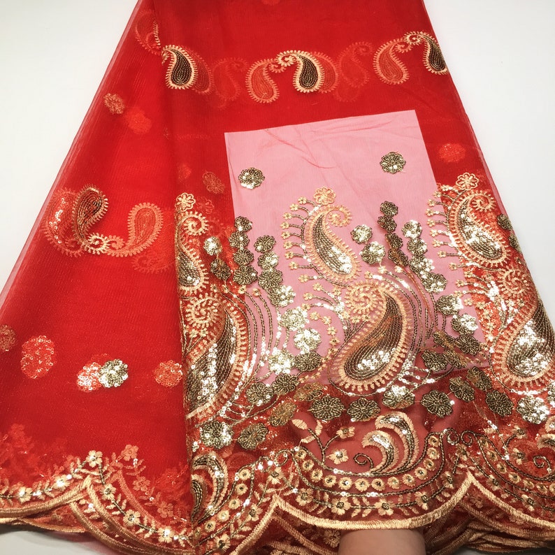 Red Luxury African Lace Fabric High Quality French Guipure Lace Fabric ...
