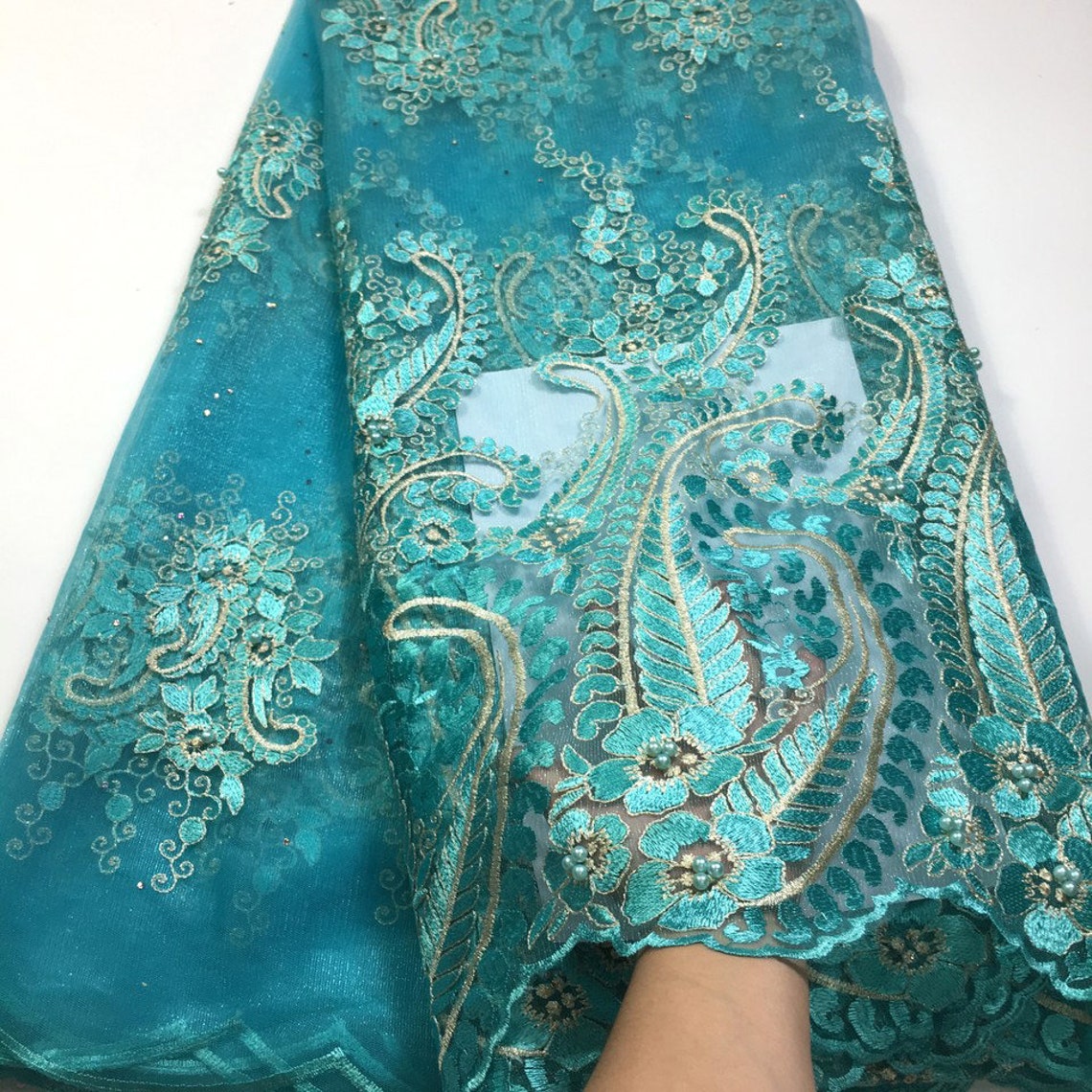 Latest Gold Embroidered Net Material 5yards, Nigerian Tulle Lace Fabric ...