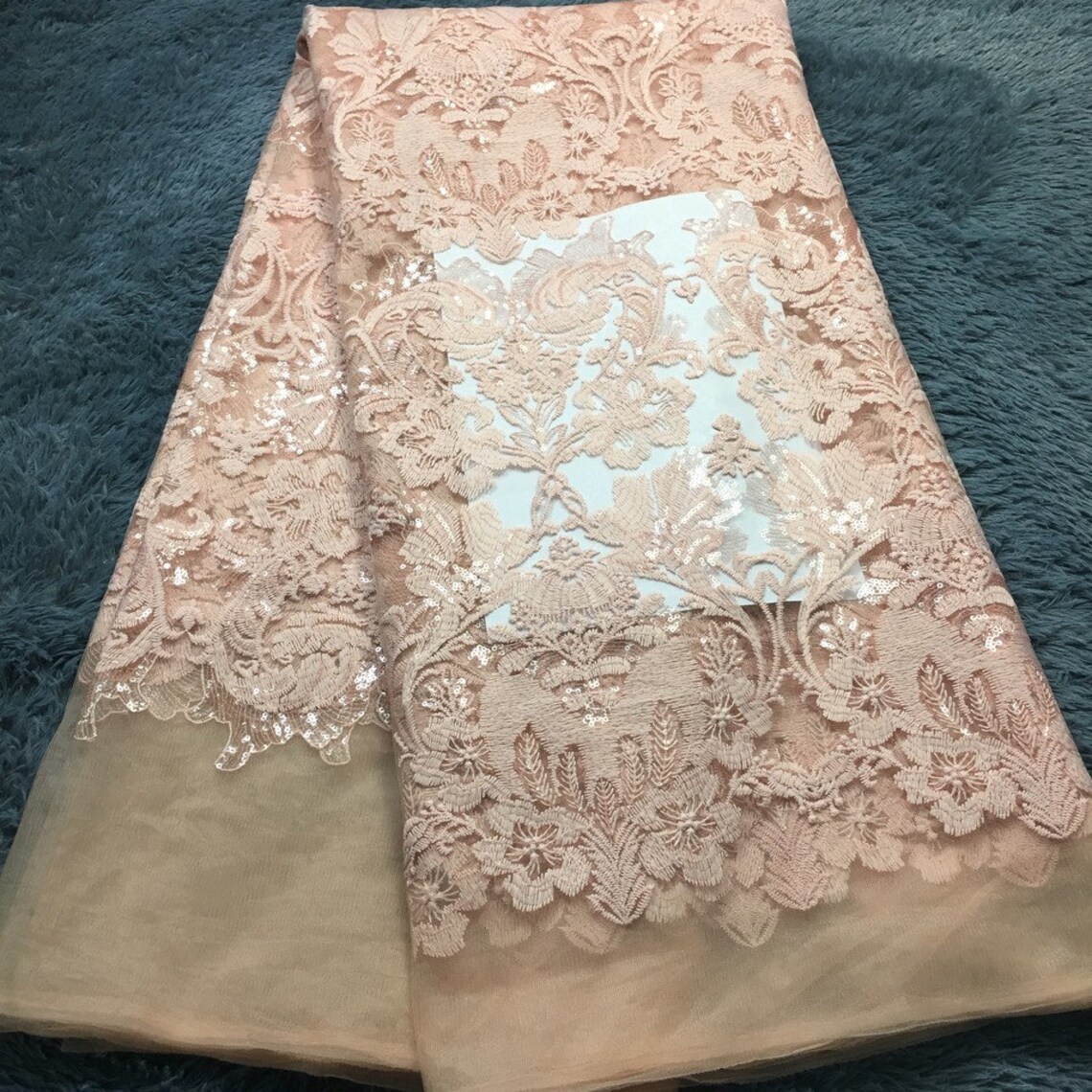 Pink French African Lace Fabric Guipure Sequined Cord Tulle Nigerian ...