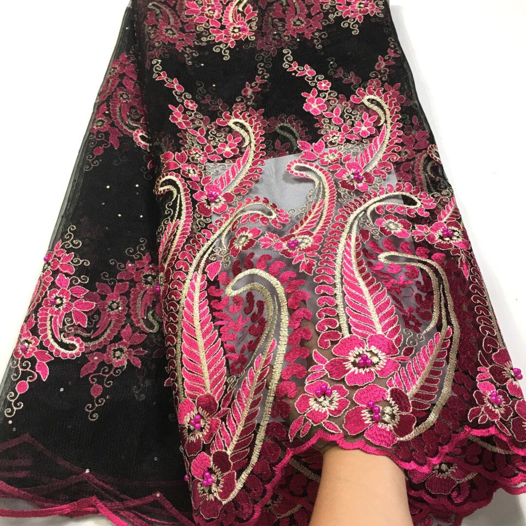 Latest Gold Embroidered Net Material 5yards, Nigerian Tulle Lace Fabric ...