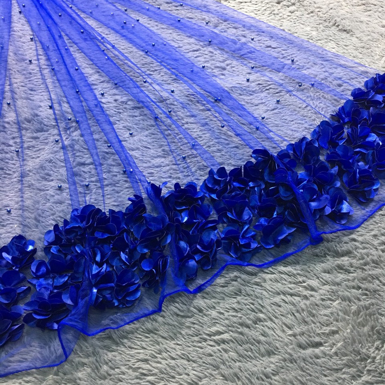 Beautifical BLUE Wedding Lace Fabric 3D Flowers French African Lace ...