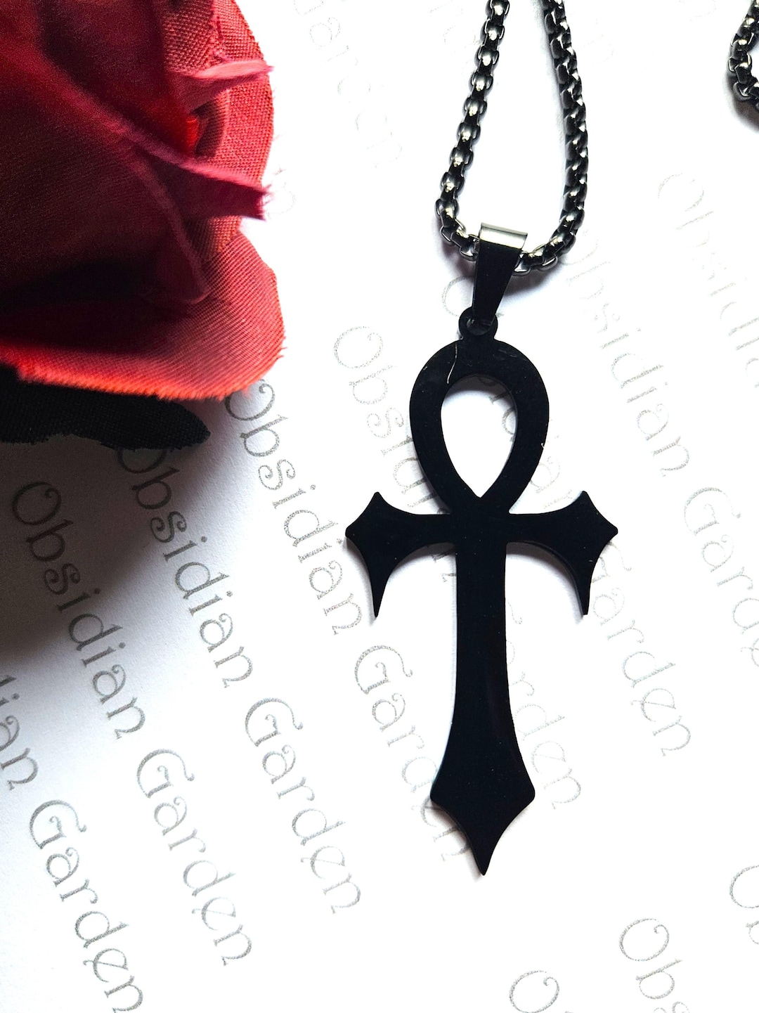 Gothic Black Ankh Cross Pendant Necklace - Etsy