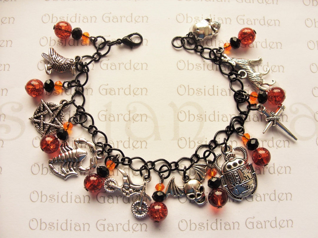 Elektra...gothic Hand Made Original Orange Charm Bracelet. - Etsy