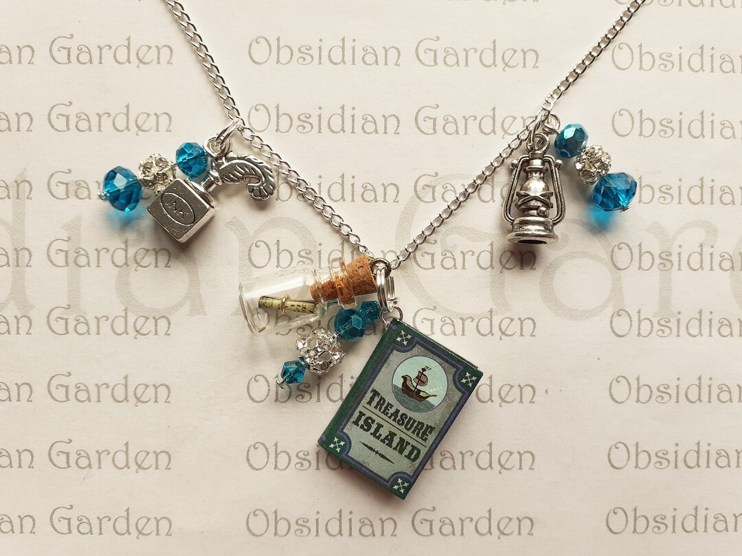 Turquoise Treasure Island "book" Pendant and Charm Necklace - Etsy