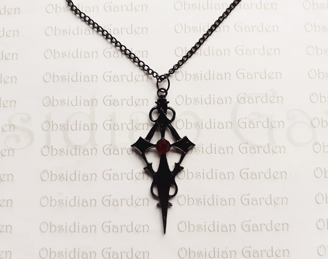 Gothic Black & Red Cross Pendant Necklace - Etsy
