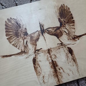 Birds. Handcrafted Realistic Wood Burning Art: Pyrography Drawing of ...