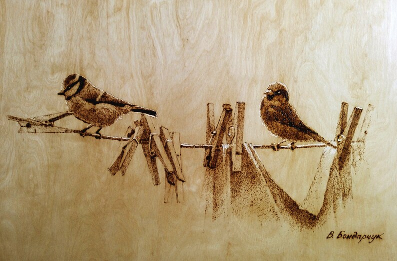Original Pyrography Art Painting. SPARROVS. Wood Burning Wall Art ...