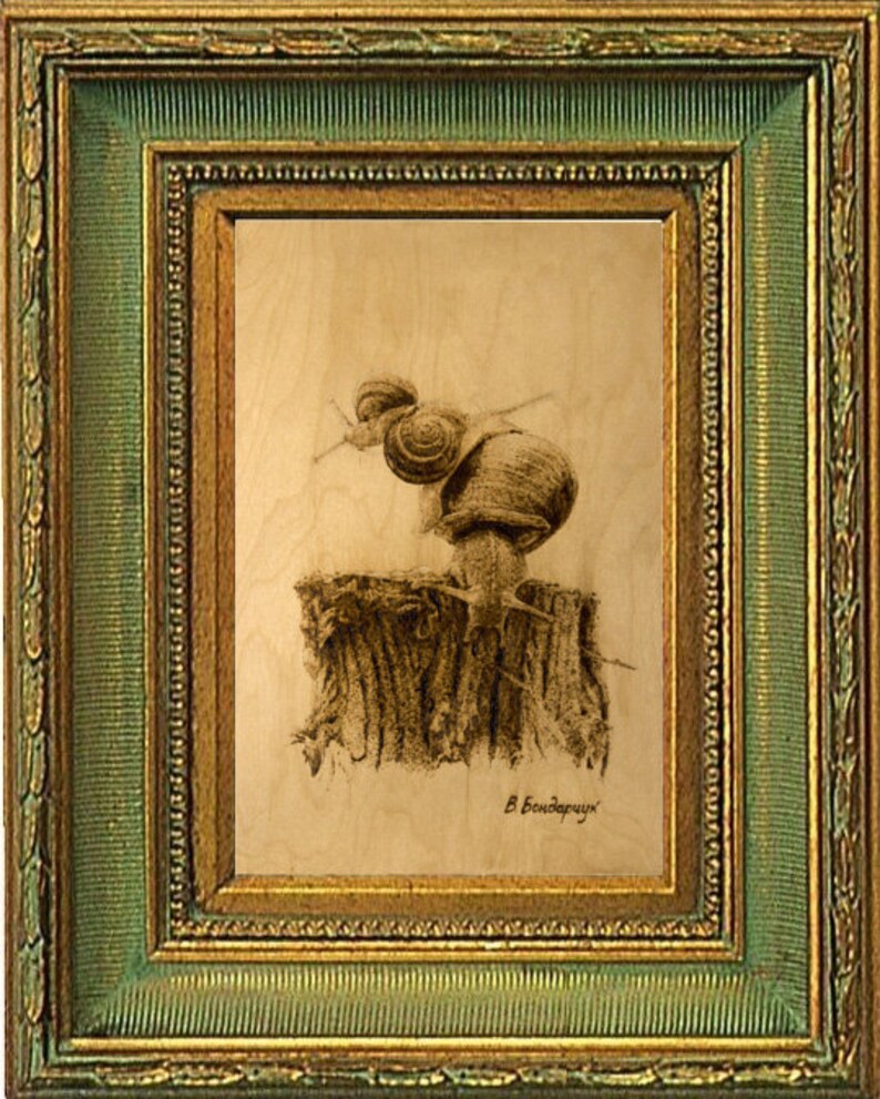 SNAILS. Original Pyrography Art Painting. Wood Burning Art - Etsy