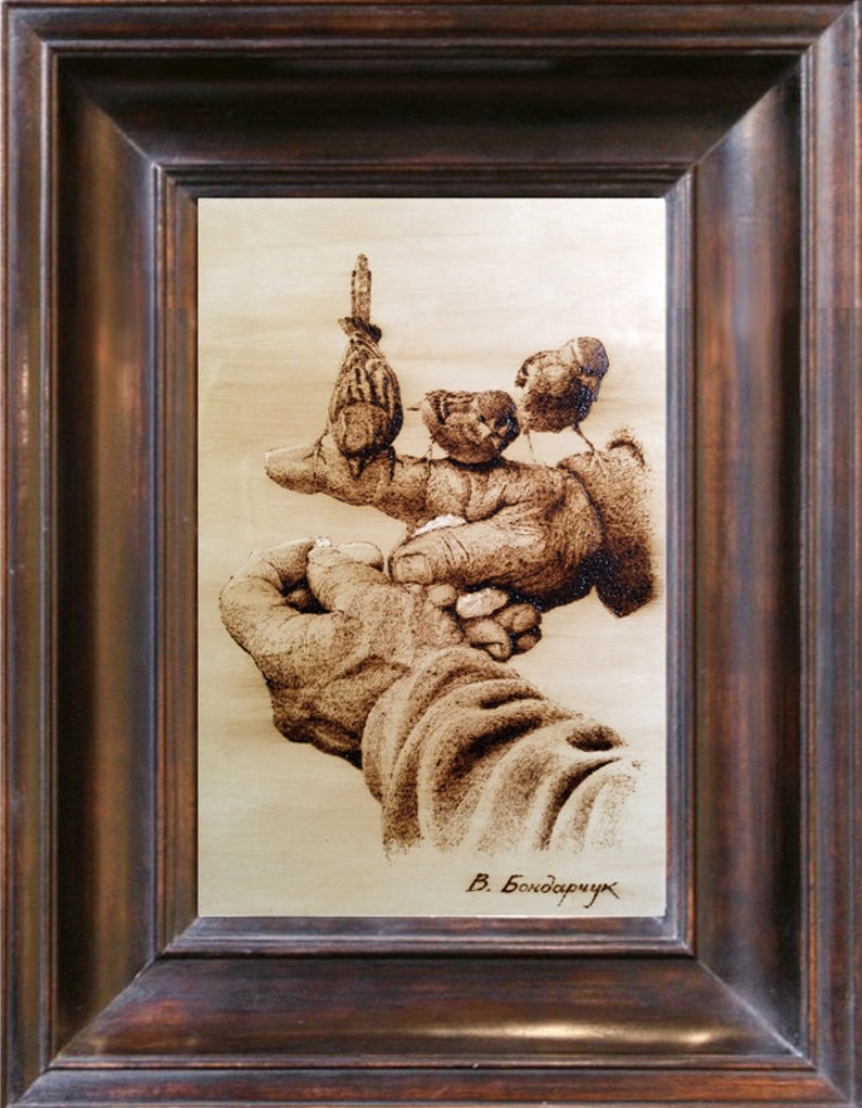 Original Wood Burning Picture. Hands. Pyrography Art Wall Decor ...