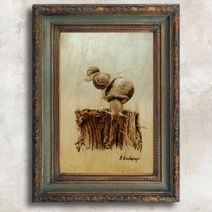 Unique Realistic Hand Wood Burning Art: Snails on a Stump. One of a ...