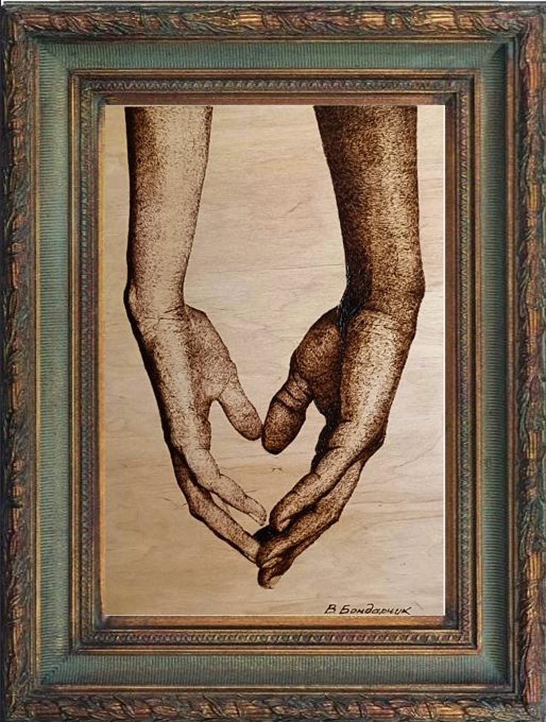 Original Painting. Wood Wall Art. Drawn Hands. Minimalist Unique ...