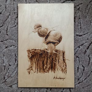 Unique Realistic Hand Wood Burning Art: Snails on a Stump. One of a ...