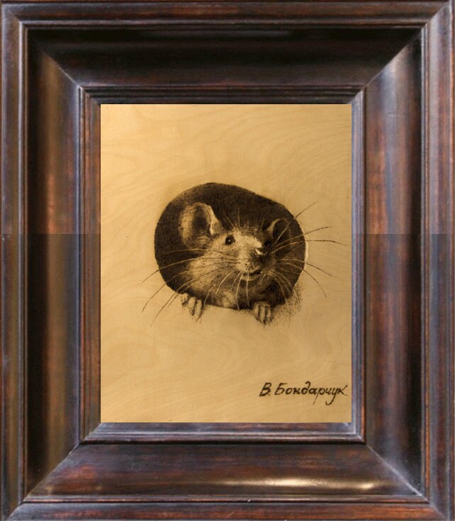 Origineel brandend hout schilderij. MUIS. Pyrografie kunst. - Etsy België