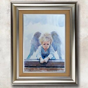 Original Watercolor Angel Drawing. Beautiful Portrait of a Sad Angel on ...
