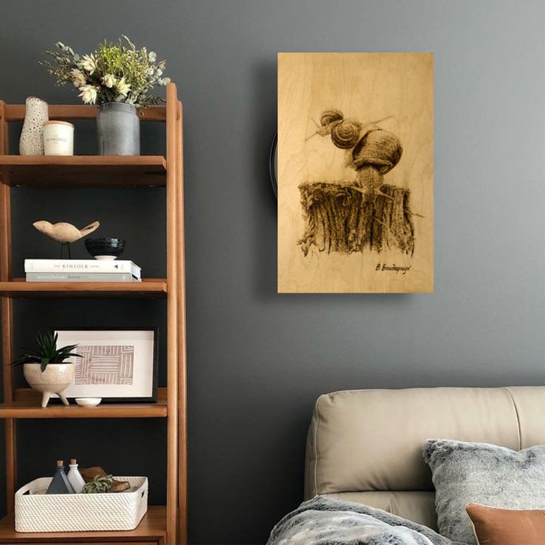 SNAILS Original Pyrography Art Painting Wood Burning Wall | Etsy