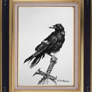Original Drawing CROW With a Black Marker. Minimalist Sketches ...