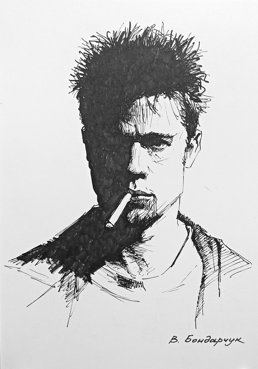 Warrior Brad Pitt Fight Club Drawing: Minimalist Black and White Art - Etsy