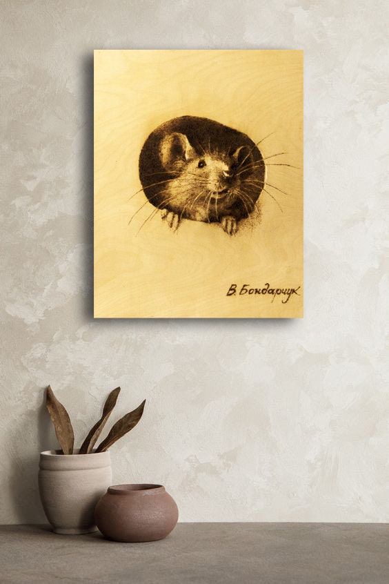 Origineel brandend hout schilderij. MUIS. Pyrografie kunst. - Etsy België