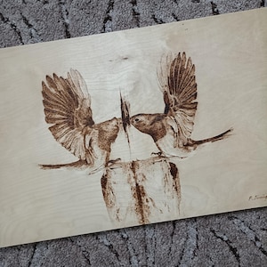 Birds. Handcrafted Realistic Wood Burning Art: Pyrography Drawing of ...