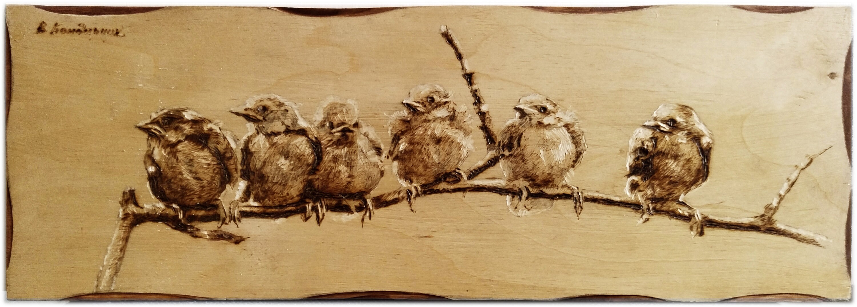 SPARROWS. Original Painting. Wood Burning Art. Pyrography Art Wall ...