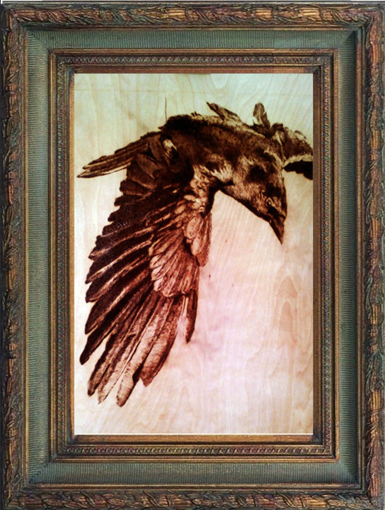 Original Painting. Raven. Wood Burning Minimalist Art. Wood - Etsy