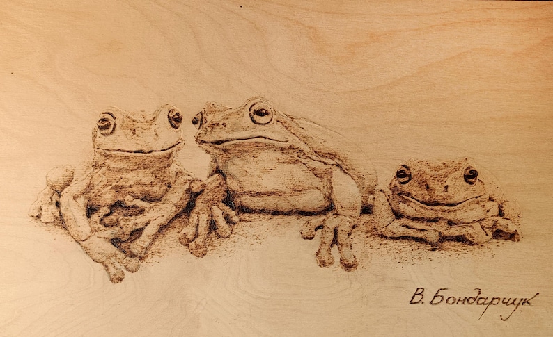 Frogs. Unique Painting “burnt Wood: Stunning Realistic Drawing Using Pyrography Technique” - Etsy