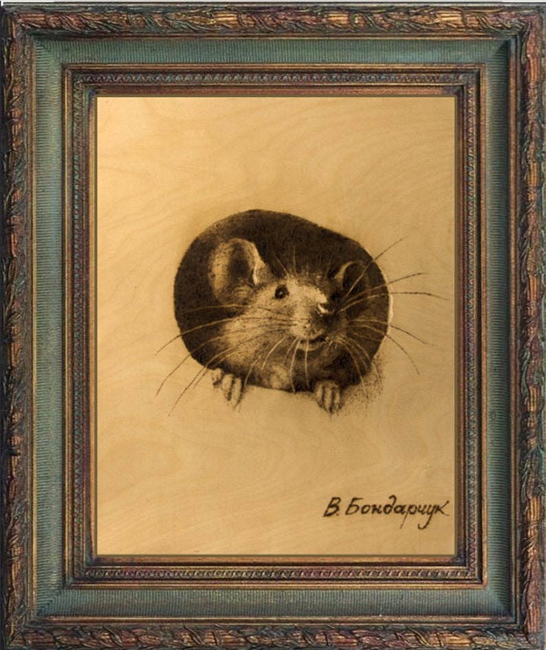 Origineel brandend hout schilderij. MUIS. Pyrografie kunst. - Etsy België