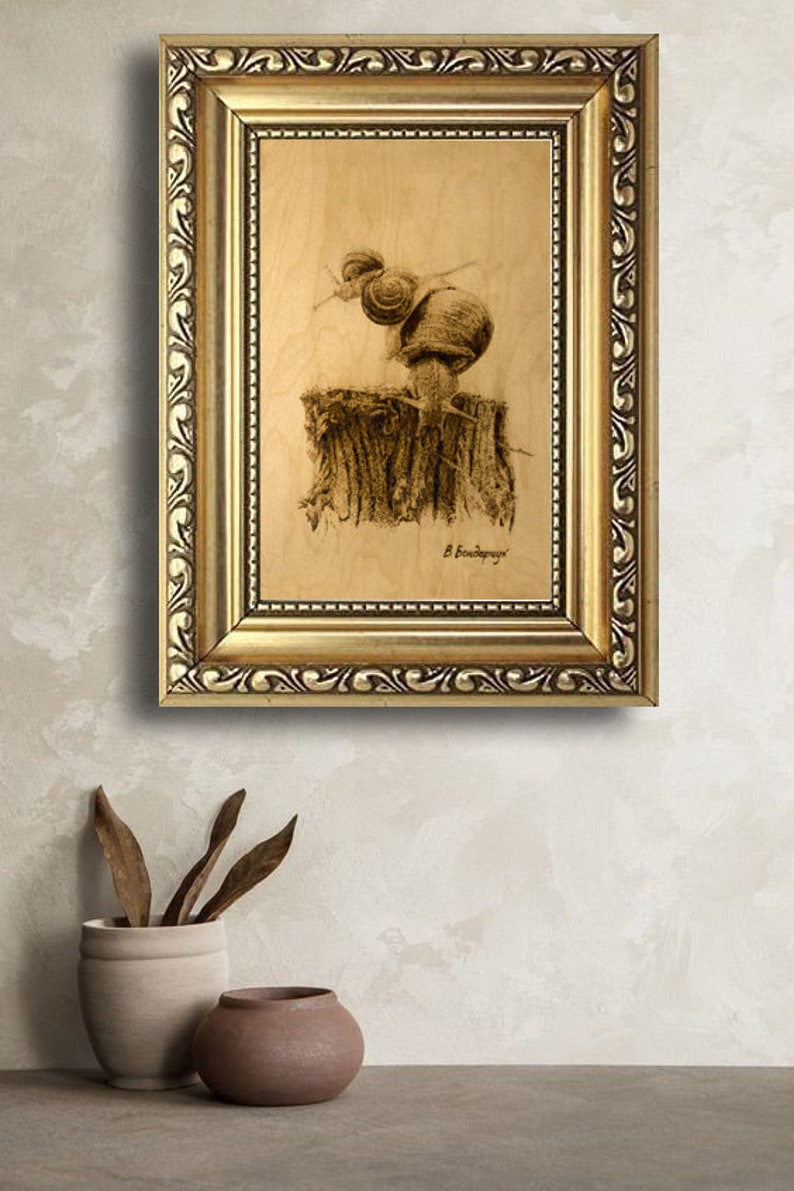 SNAILS. Original Pyrography Art Painting. Wood Burning Art - Etsy
