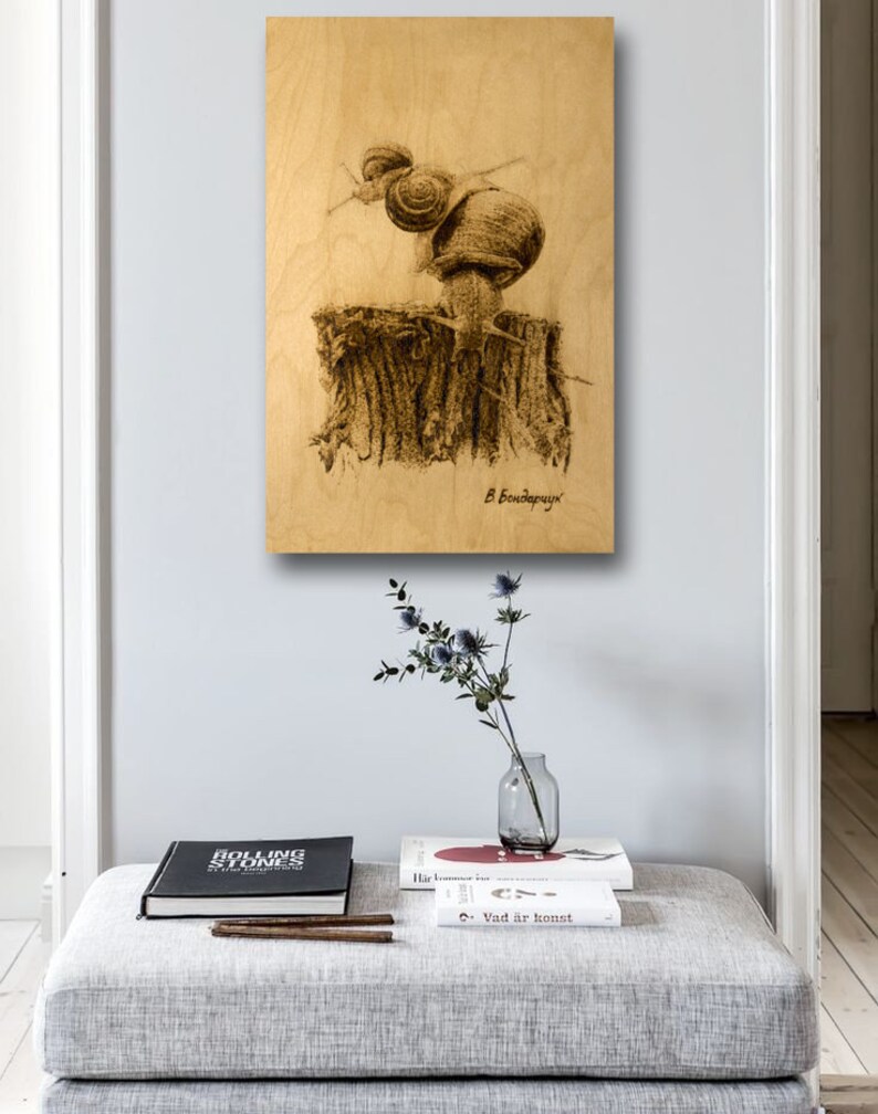 SNAILS Original Pyrography Art Painting Wood Burning Wall | Etsy