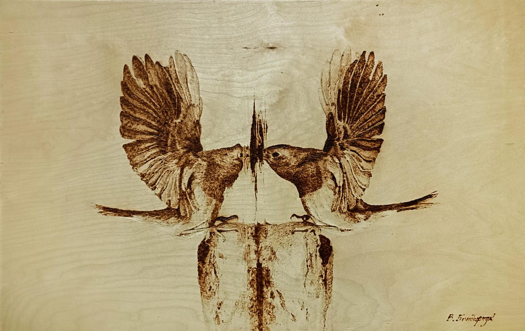 Original Handcrafted Realistic Wood Burning: Birds. One of a Kind ...