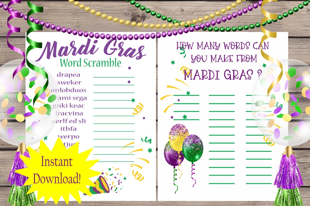 Mardi Gras Word Games Set Mardi Gras Anagram Game Mardi Gras - Etsy