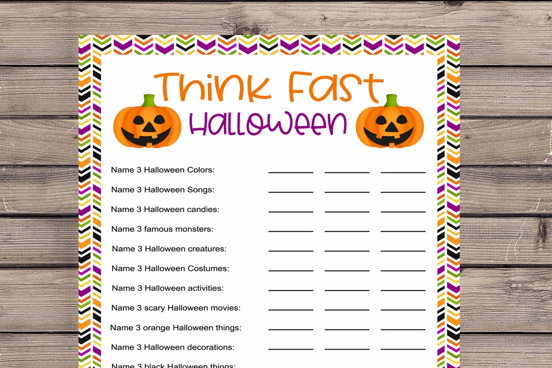 Think Fast Halloween Game, Printable Halloween Game, Instant Download ...
