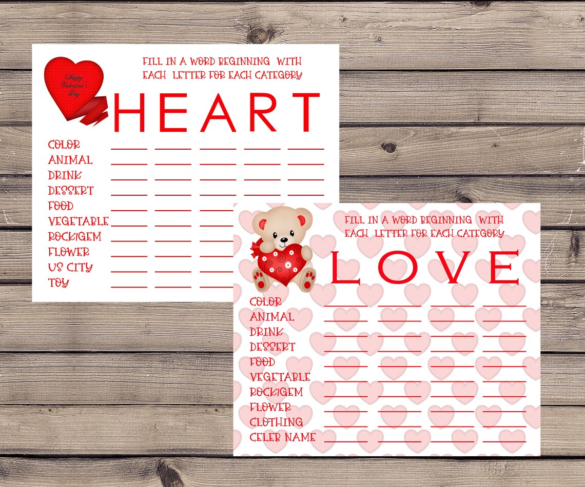 Valentine's Category Game Printable, Valentine's Day Game, Instant ...