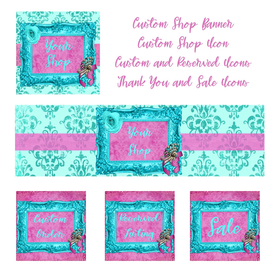 Hot Pink y Aqua Shop Banner, Hot Pink Banner Set, Aqua Etsy Banner ...