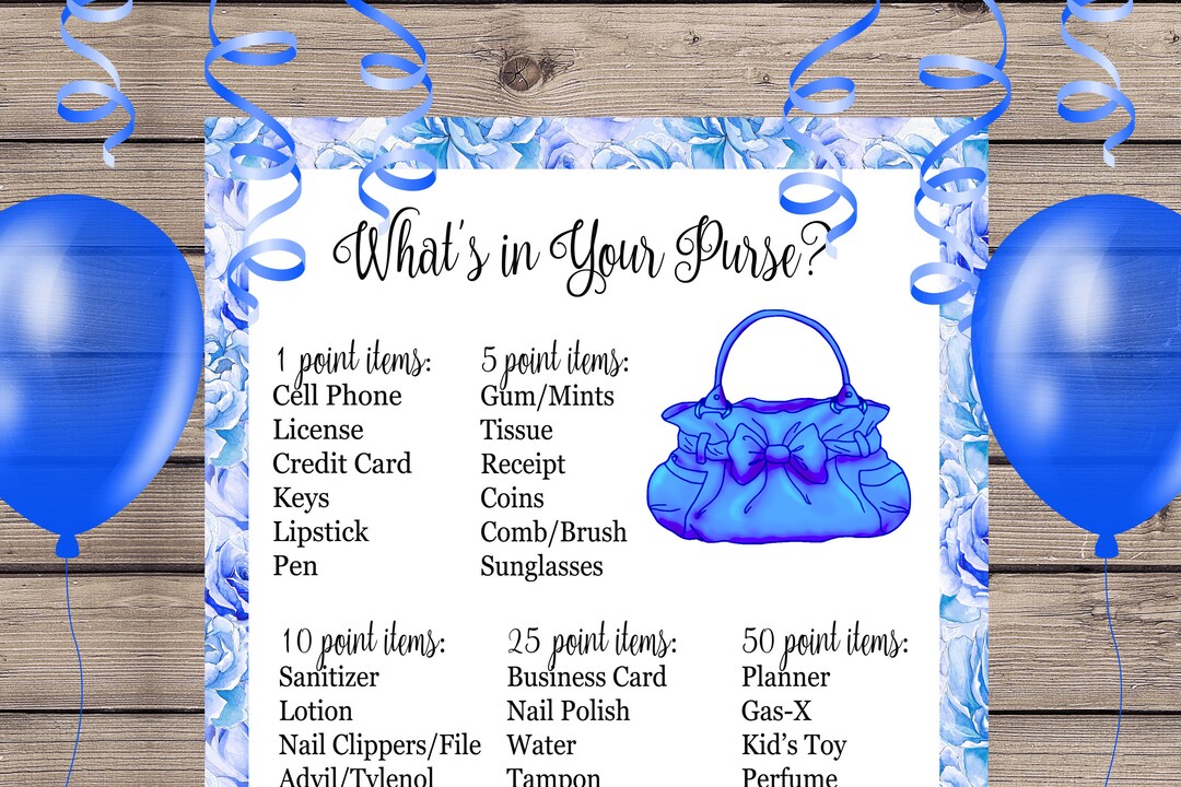Printable Baby Shower Game, Baby Shower Purse Game, What's in Your ...