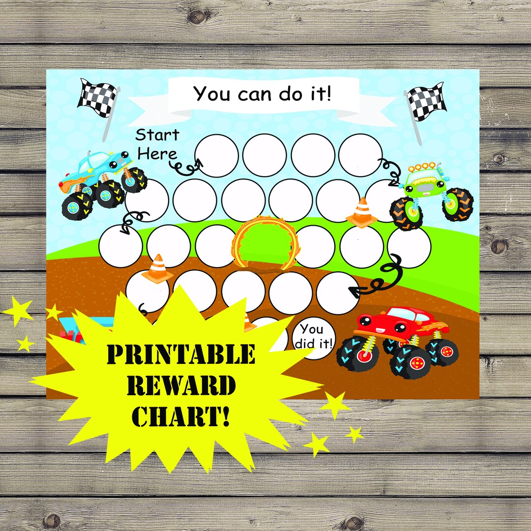 Printable Reward Chart, Monster Truck Reward Chart, Homework Chart ...