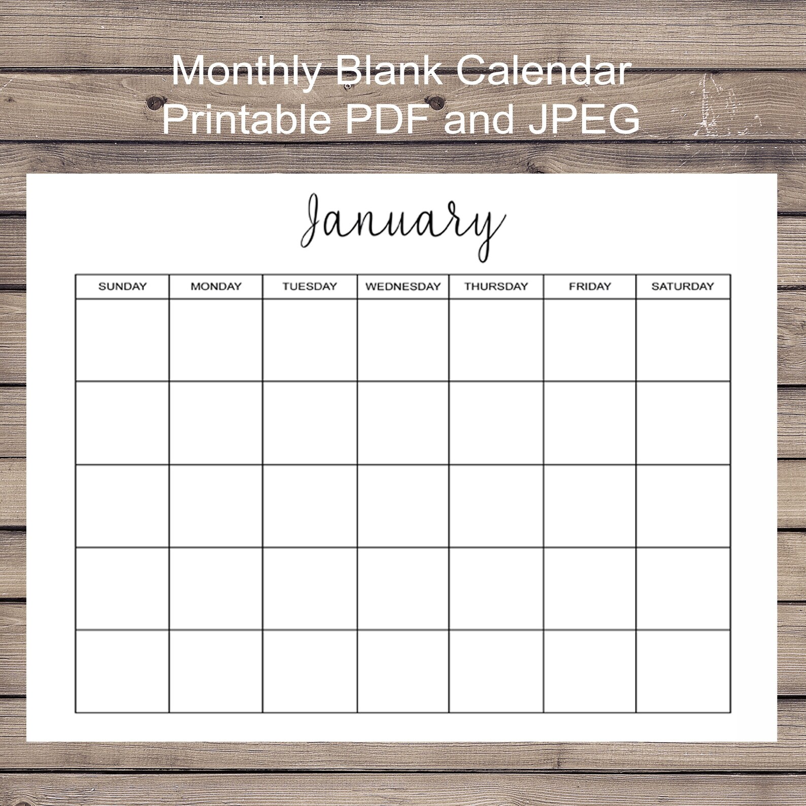 12 Month Blank Calendar, Printable Monthly Calendar, 12 Month Calendar ...