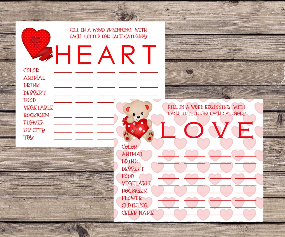 Valentine's Category Game Printable, Valentine's Day Game, Instant ...