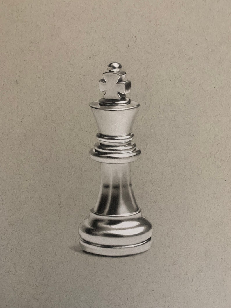 King Chess Piece Original Charcoal & Graphite Drawing, Realism Art ...