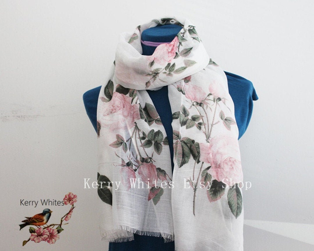 Rose Flower Scarf - White - Etsy