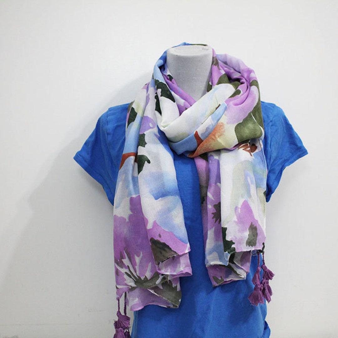 Periwinkle Watercolor Floral Scarf Gifts, Scarf Women, Gift for Women ...