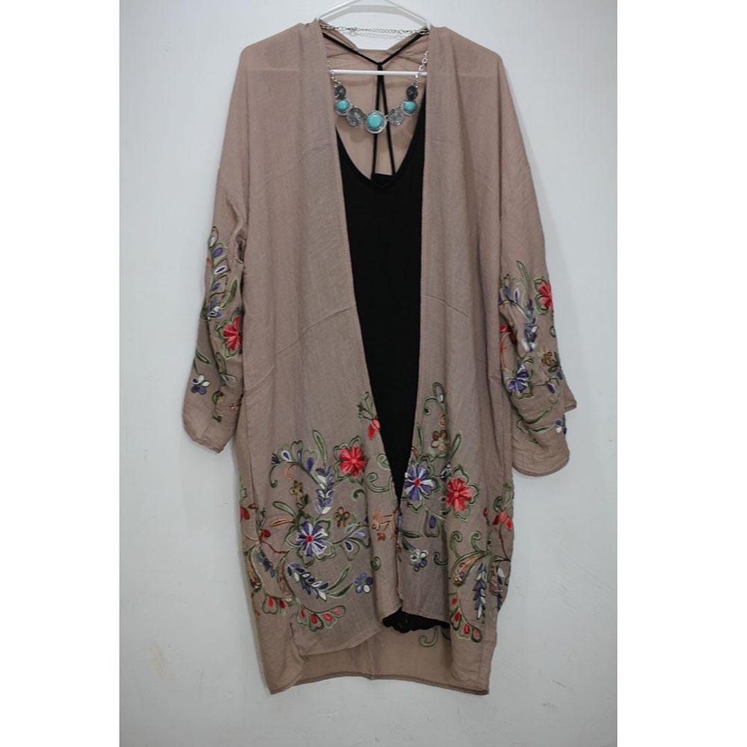 Rust Orange Embroidered Kimono Duster - Etsy UK