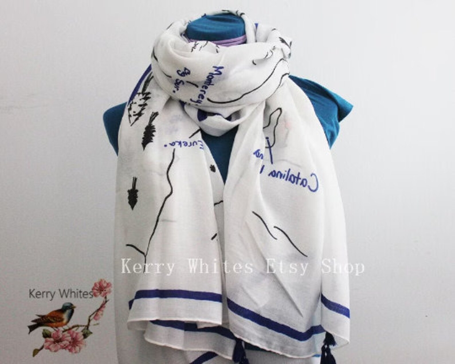 California Map Tassel Scarf - Etsy