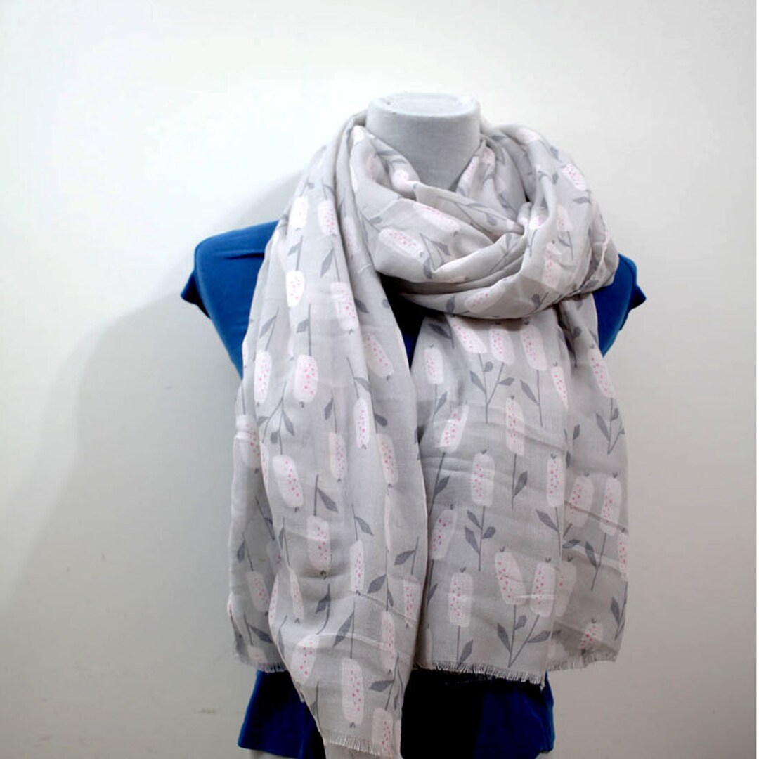 Boho Long Scarf Reed Print Wetlands Grass Hair Wrap Botanical Beach ...