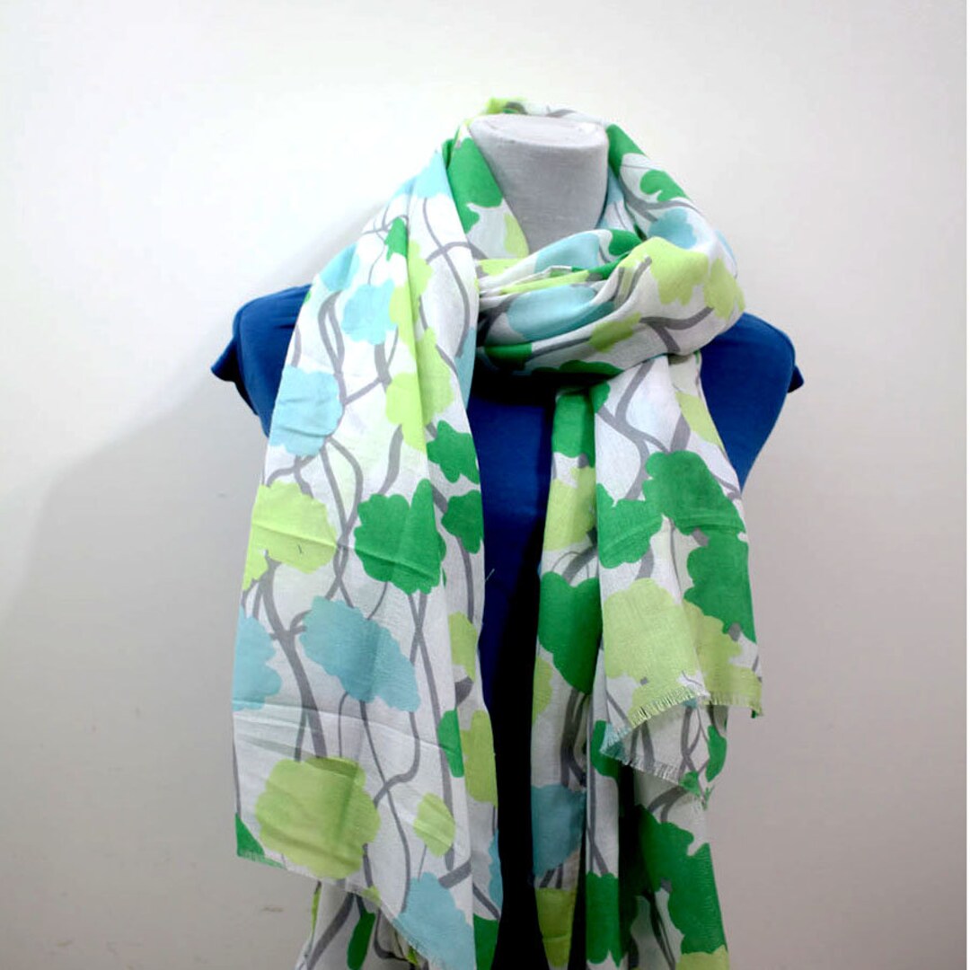 Lime Green Boho Long Scarf Vintage Hair Wrap Botanical Beach Sarong ...