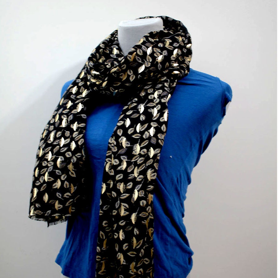 Leaf Botanical Scarf, Light Weight Soft Voile Scarves for Women, Raw ...